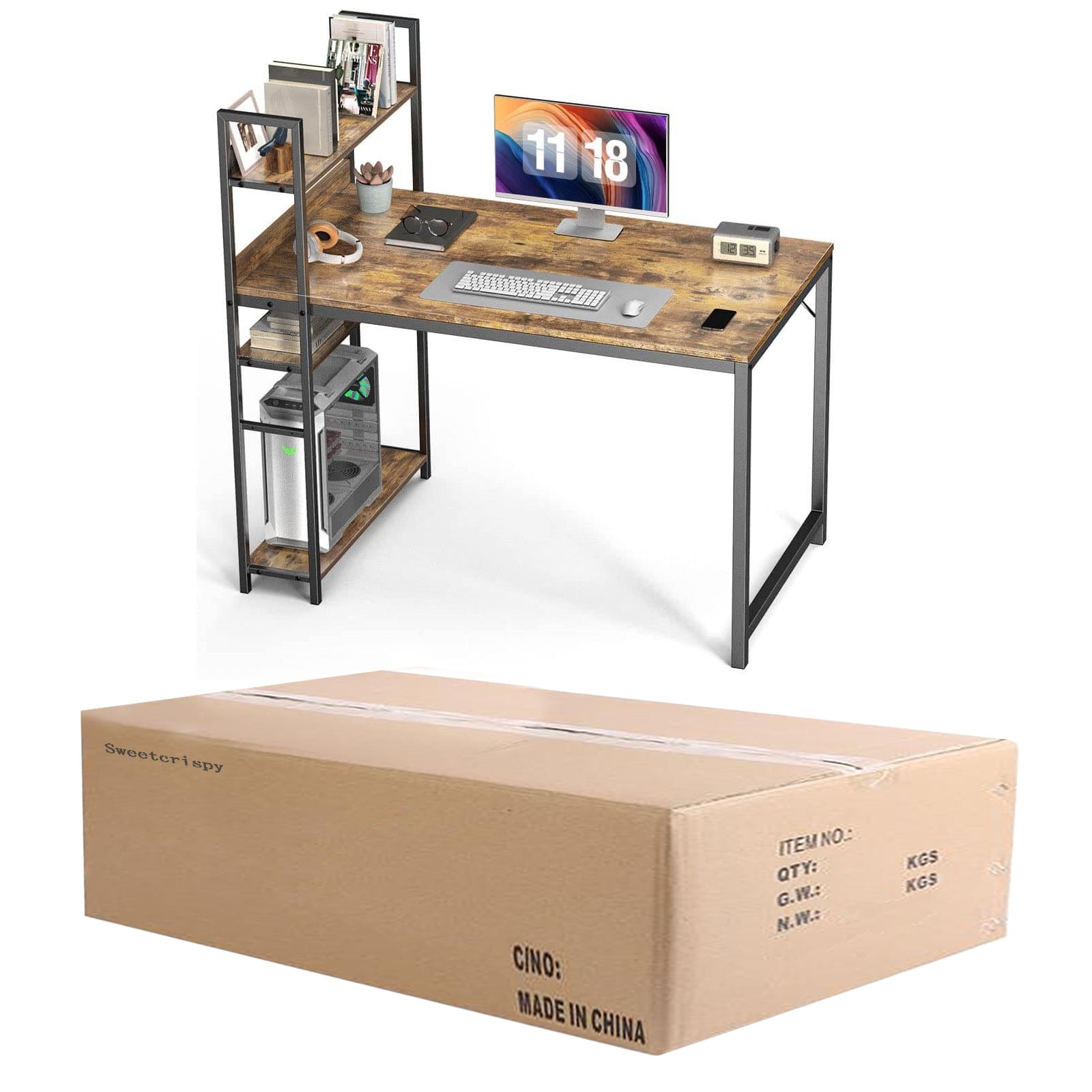 CONCETTA Wood Office Desk with Storage Removable Middle Shelf for Dorm